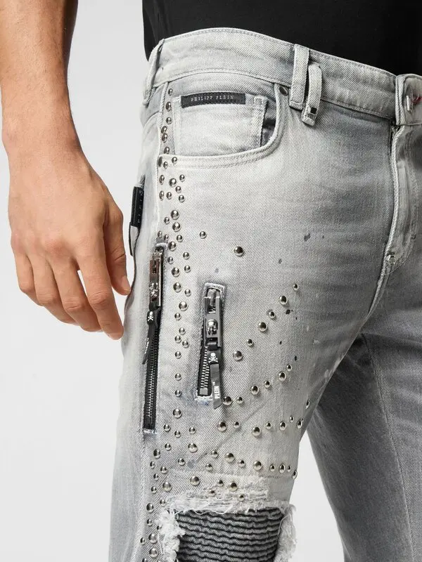 Philipp Plein Embellished Denim Jeans - Grey 1