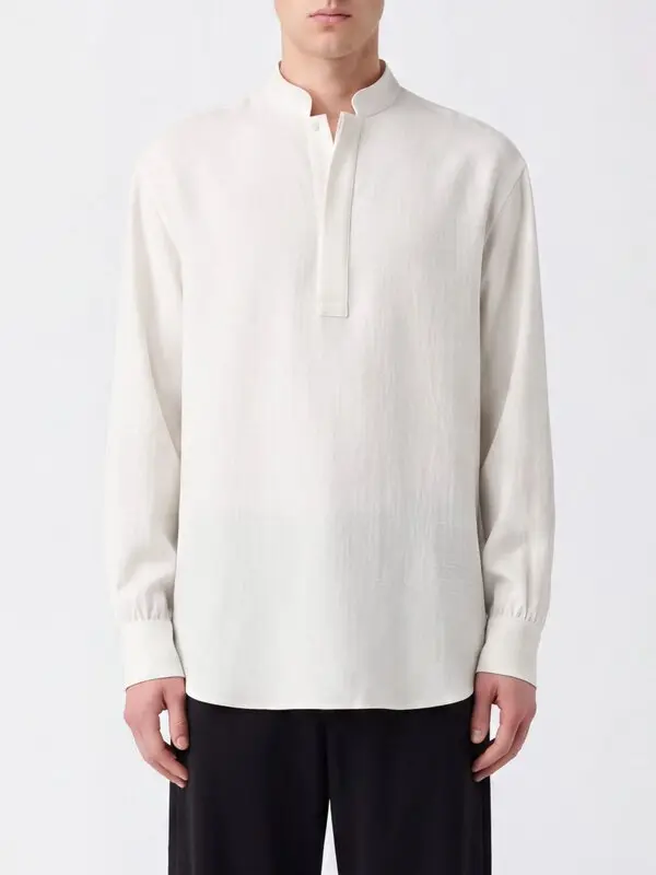 Valentino Garavani Pure Linen Shirt With Mandarin Collar And Concealed Placket