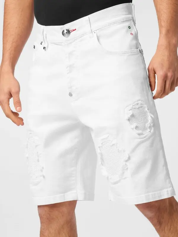 Philipp Plein Distressed Denim Shorts - White