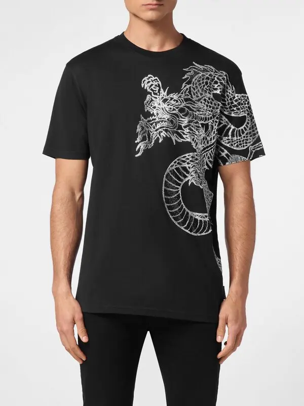 Philipp Plein Cotton Jersey T-shirt With Rhinestone Logo And Crew Neck