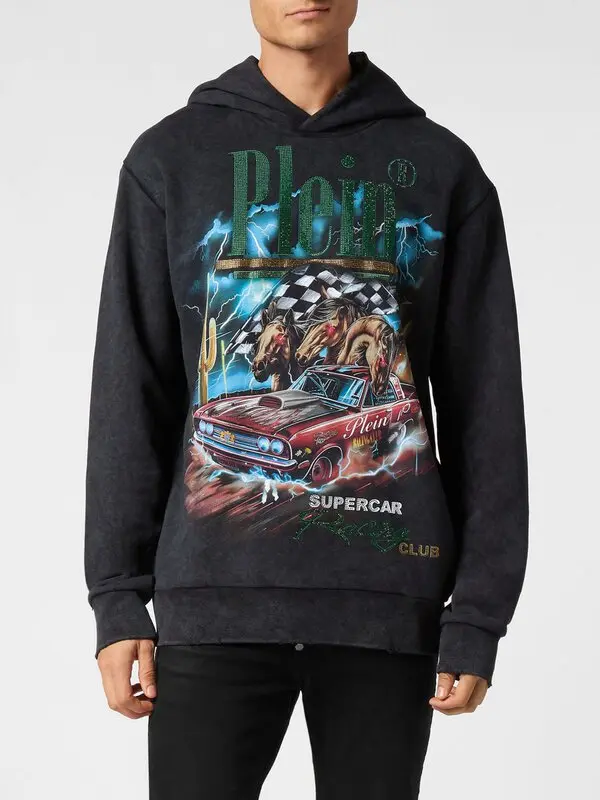 Philipp Plein Relaxed Fit Cotton Hoodie With Rhinestone Logo