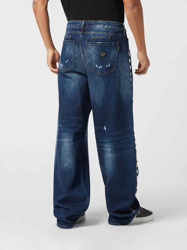 Philipp Plein Embellished Wide Leg Jeans