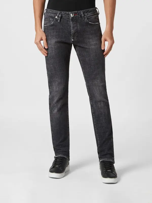 Philipp Plein Skinny Jeans In Stretch Denim With Rear Hexagon Logo