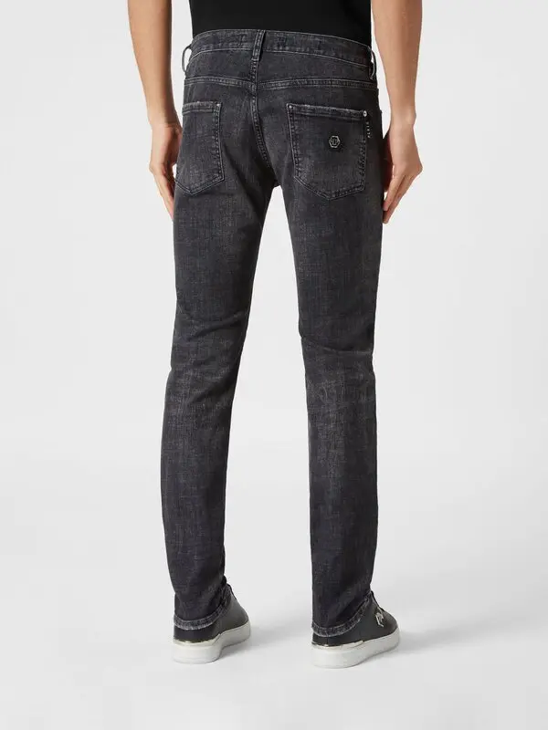 Philipp Plein Skinny Jeans In Stretch Denim With Rear Hexagon Logo