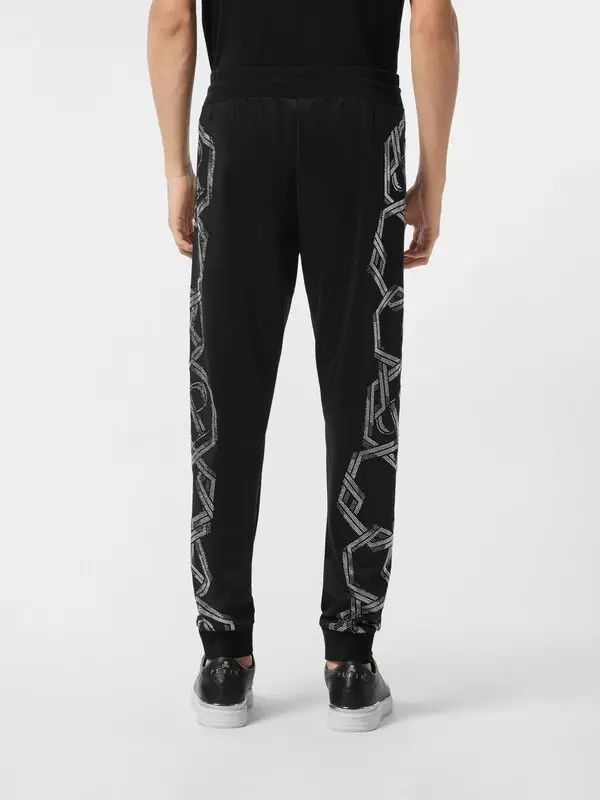 Philipp Plein Jersey Joggers With Drawstring And Rhinestone Monogram Logo
