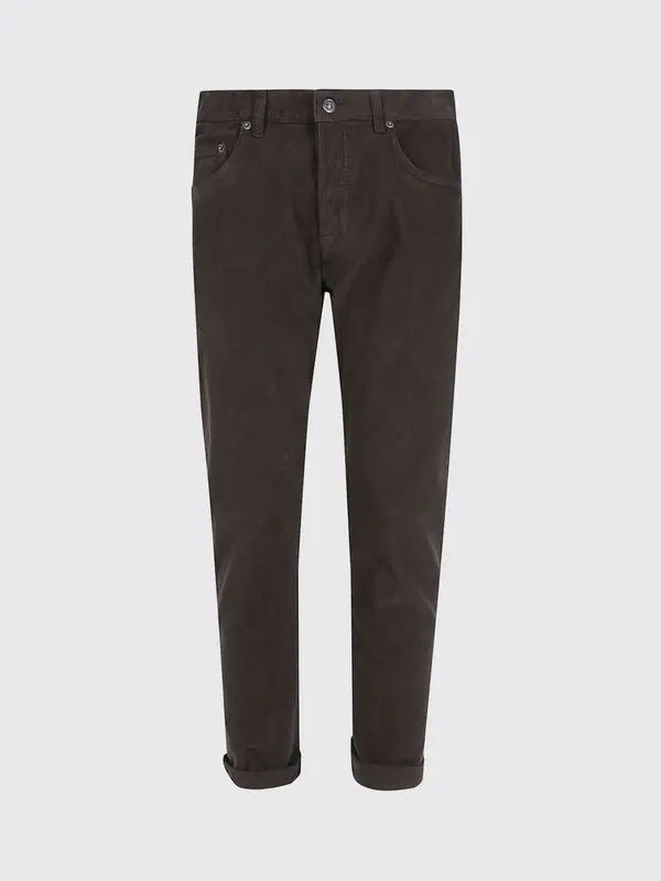 DONDUP Mid-rise Slim Fit Corduroy Trousers With Turn-up Cuffs - Cocoa