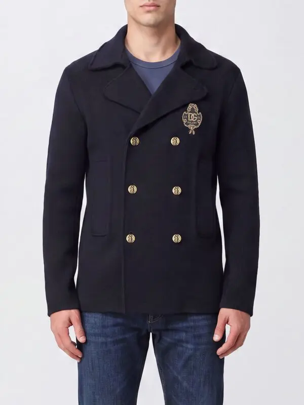 Dolce & Gabbana Double Breasted Emblem Coat - Blue