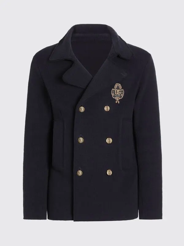 Dolce & Gabbana Double Breasted Emblem Coat - Blue