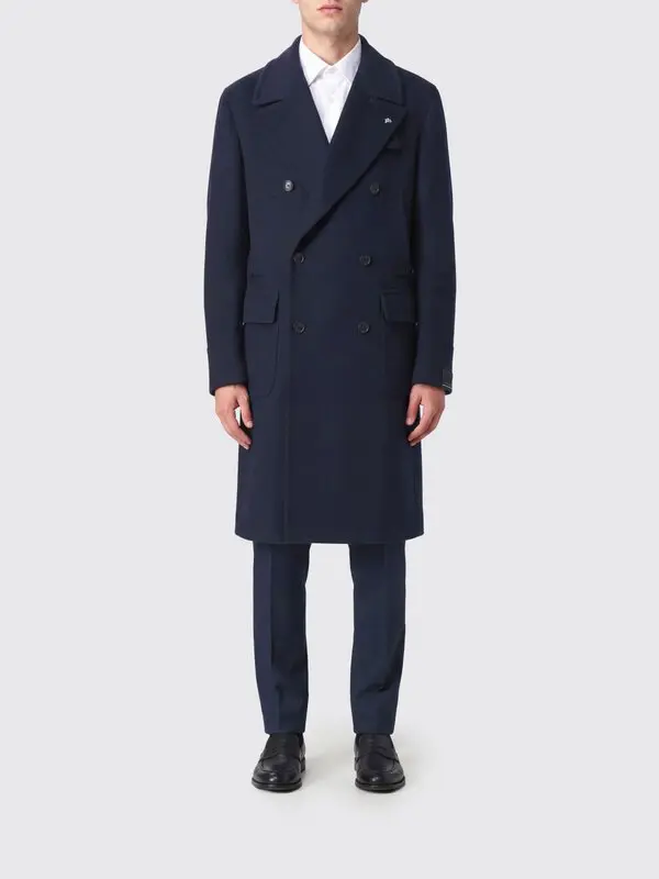 Tagliatore Long Double-breasted Coat In Pure Virgin Wool With Classic Collar