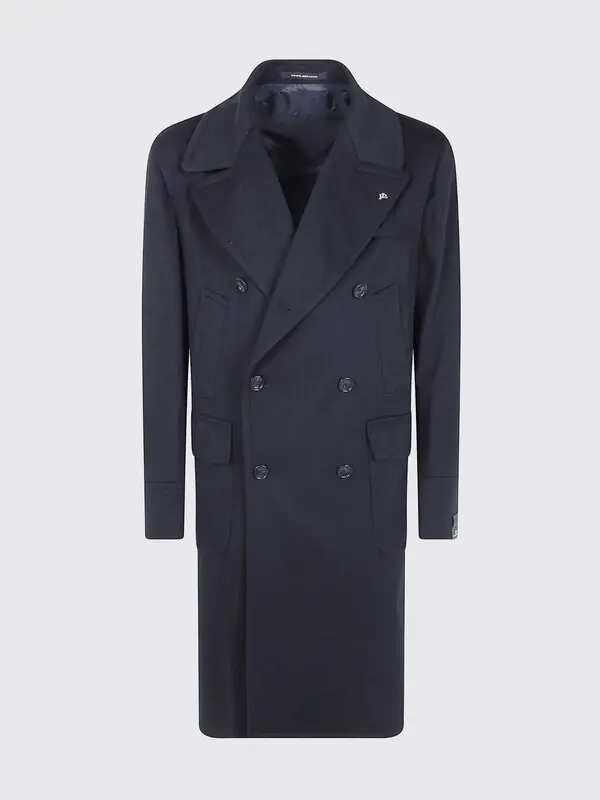 Tagliatore Long Double-breasted Coat In Pure Virgin Wool With Classic Collar