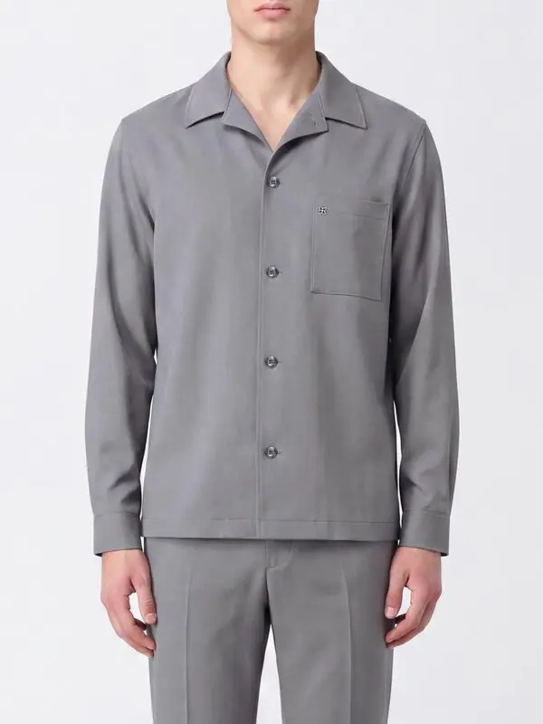 Tagliatore Casual Cuban Collar Shirt In Stretch Virgin Wool With Patch Pockets - Brown