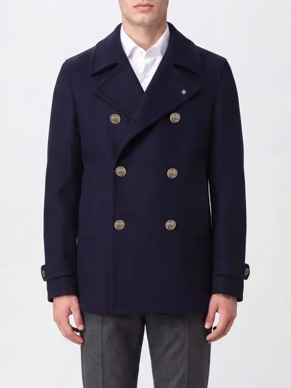 Tagliatore Double-breasted Peacoat In Wool And Cashmere Blend With Belted Cuffs