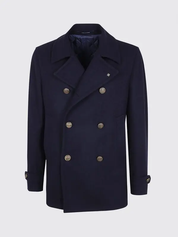 Tagliatore Double-breasted Peacoat In Wool And Cashmere Blend With Belted Cuffs