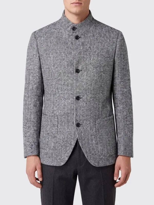LARDINI Textured Herringbone Blazer - Black