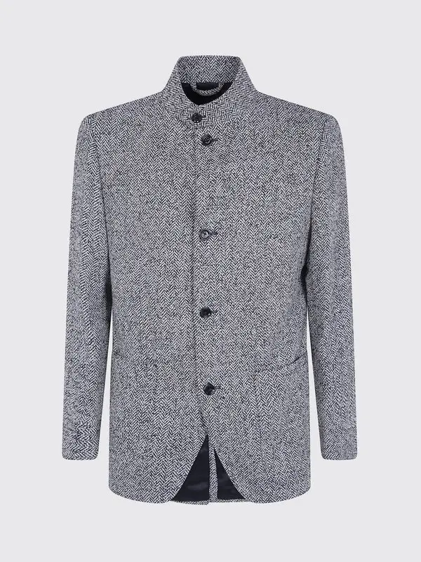 LARDINI Textured Herringbone Blazer - Black