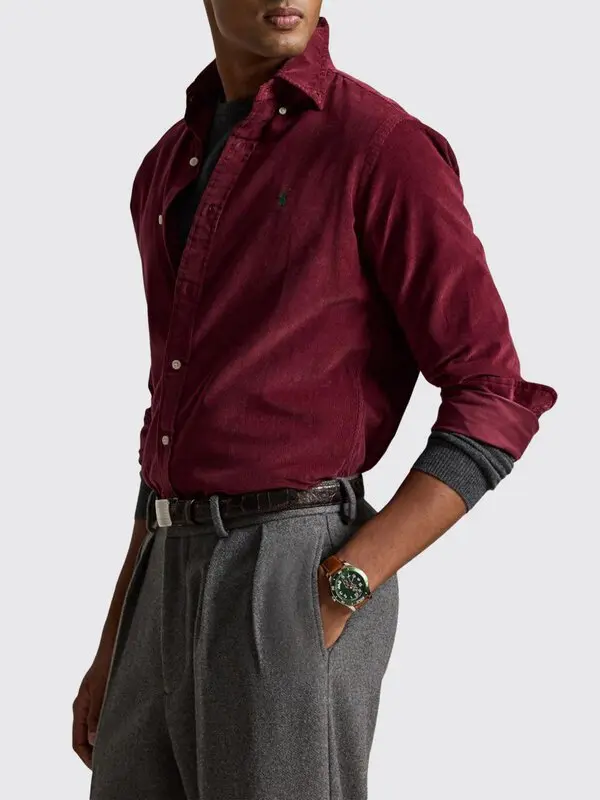 Polo Ralph Lauren Corduroy Shirt With Button-down Collar And Logo - Wine