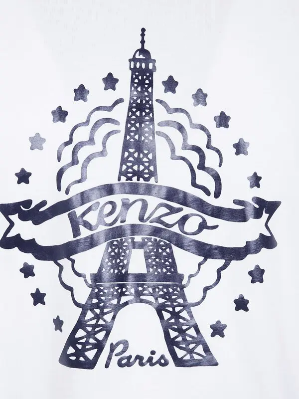 Kenzo Crewneck Cotton T-shirt With Contrasting Graphic Logo Print On The Front - White