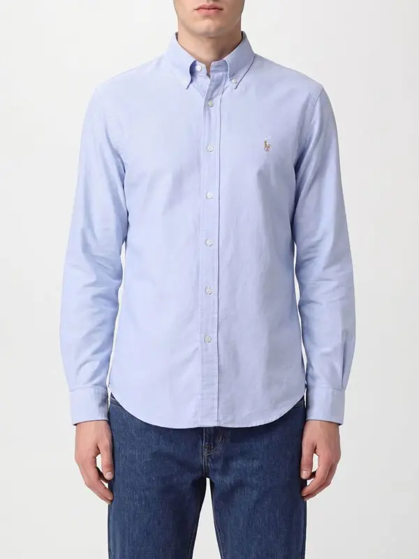 Polo Ralph Lauren Stretch Cotton Shirt With Button-down Collar And Logo - Blue
