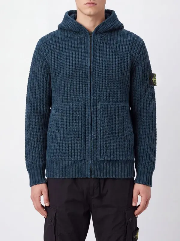 Stone Island Ribbed Knit Zip-up Hoodie