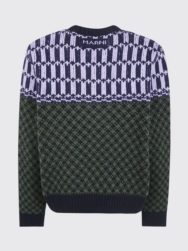 Marni V-neck Jumper In Pure Wool With An All-over Geometric Pattern