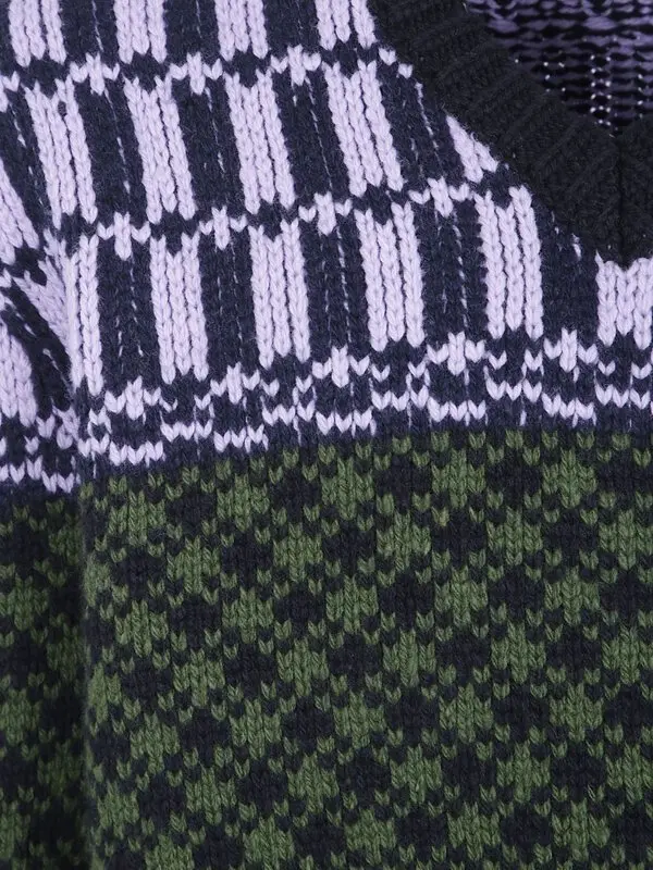 Marni V-neck Jumper In Pure Wool With An All-over Geometric Pattern