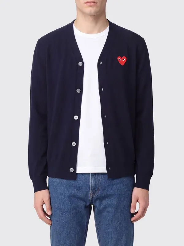 Play Comme Des Garcon V-neck Cardigan With Heart Appliqu - Blue
