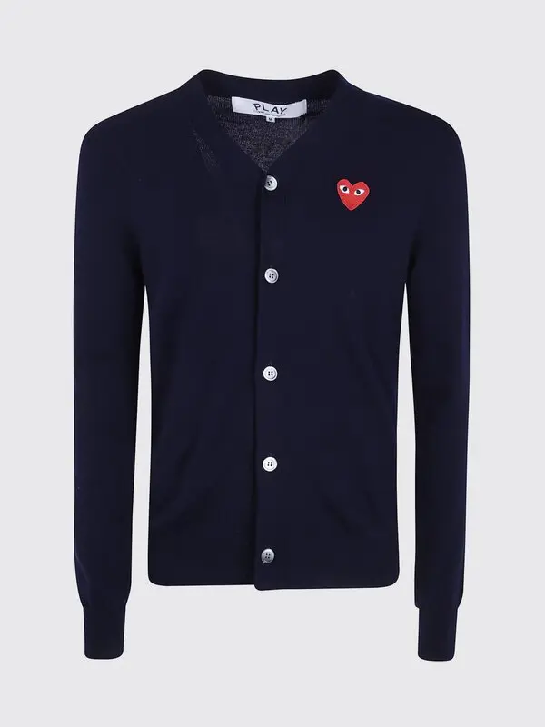 Play Comme Des Garcon V-neck Cardigan With Heart Appliqu - Blue