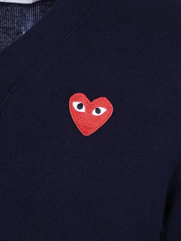Play Comme Des Garcon V-neck Cardigan With Heart Appliqu - Blue