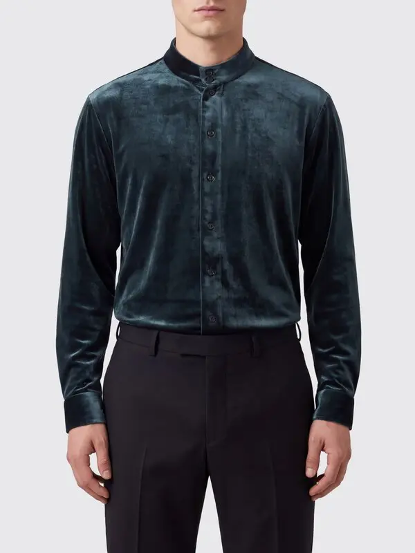 Giorgio Armani Silk And Viscose Velvet Shirt With Mandarin Collar