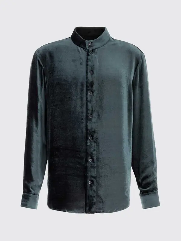 Giorgio Armani Silk And Viscose Velvet Shirt With Mandarin Collar