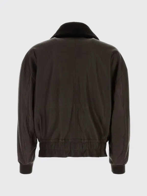 Giorgio Armani Leather Bomber Jacket With Shearling Collar