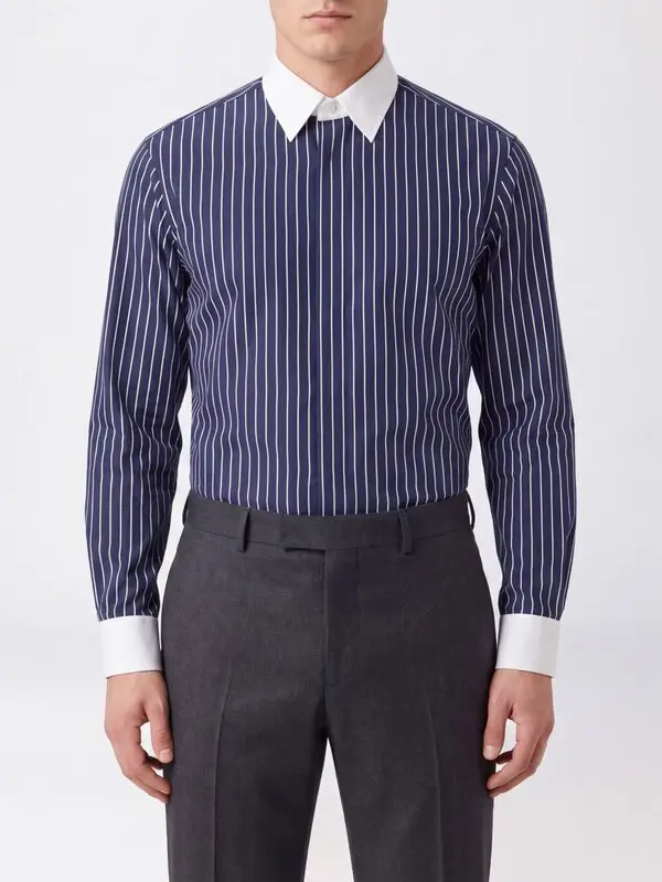 TOM FORD Striped Slim Fit Pure Silk Shirt With French Collar