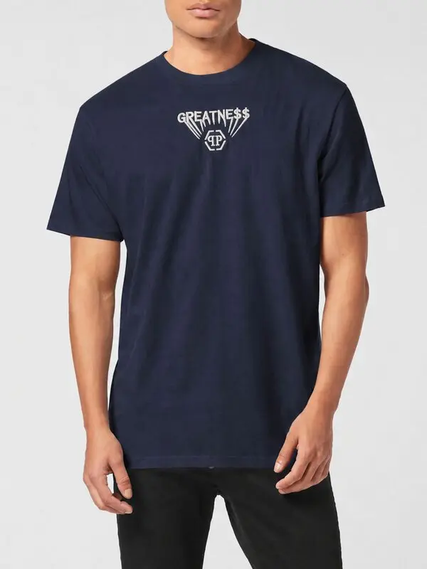 Philipp Plein Cotton Jersey T-shirt With Contrasting Embroidered Front Logo - Blue