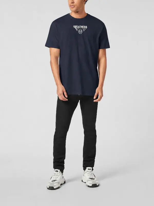 Philipp Plein Cotton Jersey T-shirt With Contrasting Embroidered Front Logo - Blue