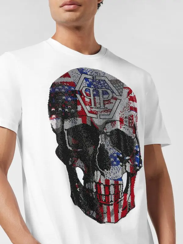 Philipp Plein Cotton Jersey T-shirt With Skull Print And Rhinestone Logo - White
