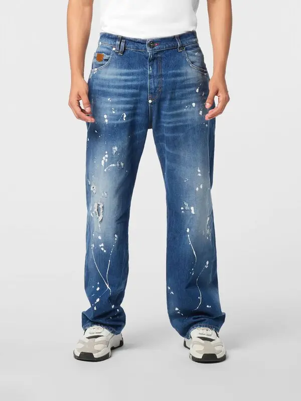 Philipp Plein Distressed Paint Splatter Jeans - Blue