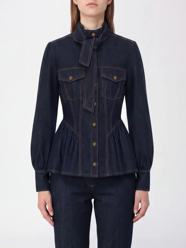 Zimmermann Denim Shirt With Bow Detail - Blue