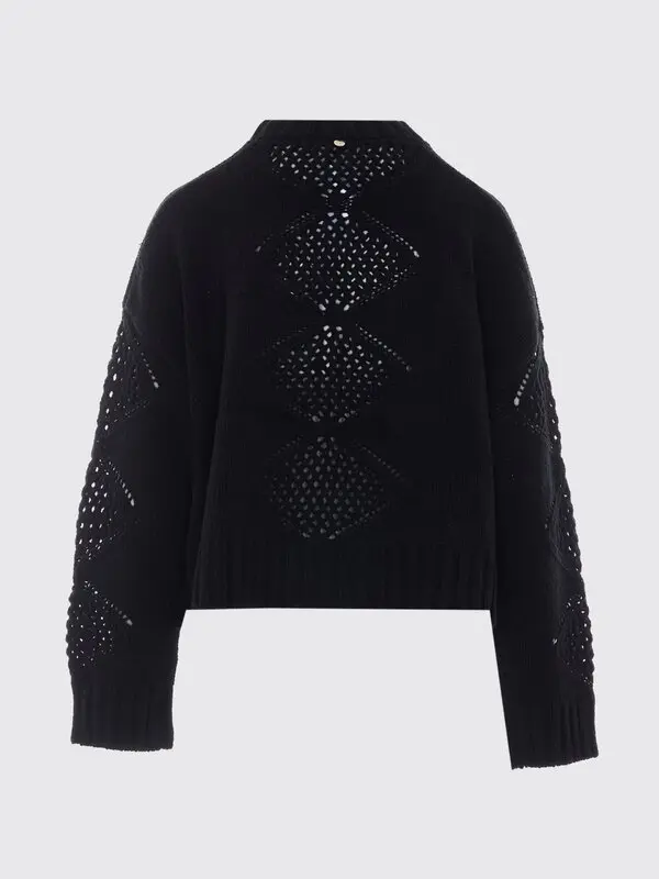 Liu Jo Cropped Open-knit Wool Blend Jumper With Dropped Shoulders