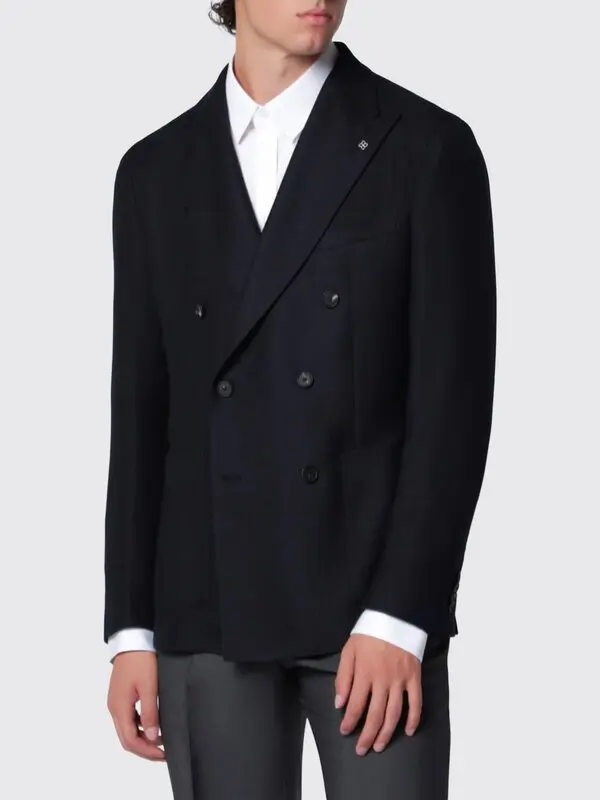 Tagliatore Double-breasted Short Coat In Super 100's Virgin Wool - Blue