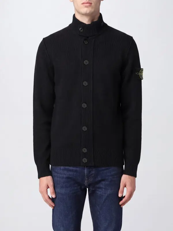 Stone Island Ribbed Knit Cardigan - Black