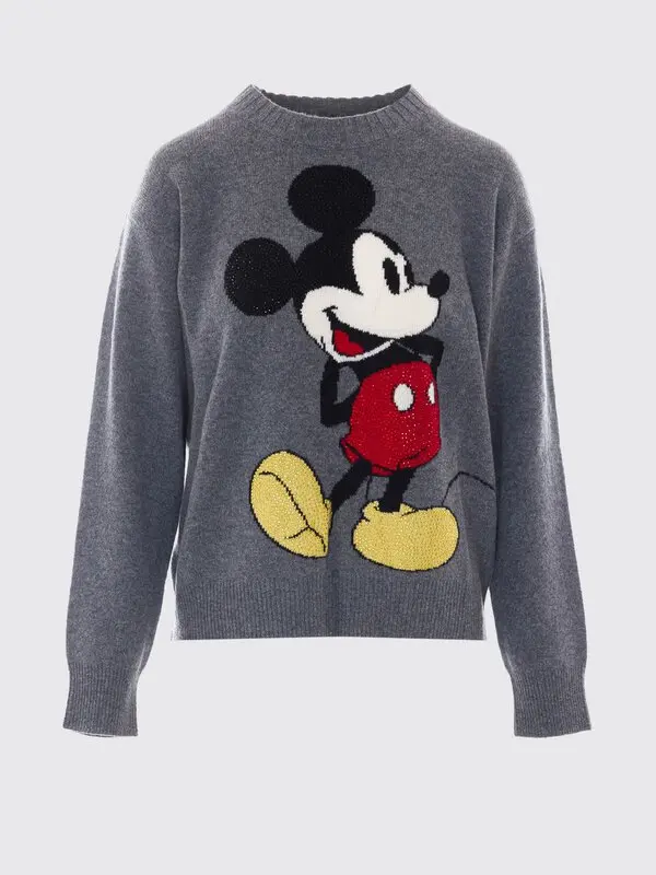 Liu Jo Money Mouse Wool Jumper With Disney Print And Rhinestone Logo