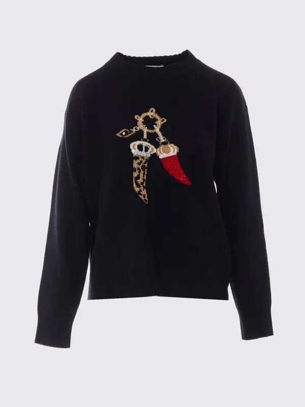 Liu Jo Wool Jumper With Graphic Print And Rhinestone Back Logo