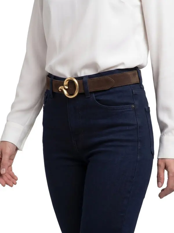 Etro Adjustable Suede Calfskin Leather Belt With Metal Buckle