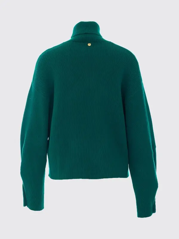 Liu Jo Ribbed Turtleneck Jumper With Brooch And Metallic Mesh