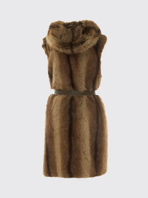 Pinko Hooded Faux Fur Waistcoat With Belt