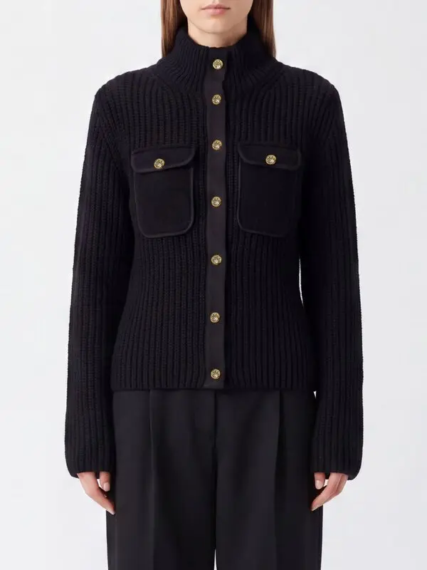 Pinko Ribbed Knit Mock Neck Sweater With Pocket Details