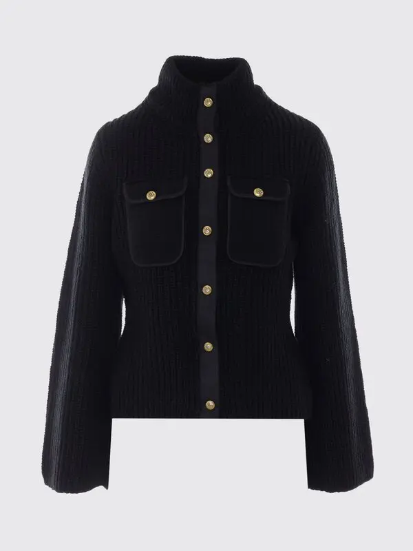 Pinko Ribbed Knit Mock Neck Sweater With Pocket Details