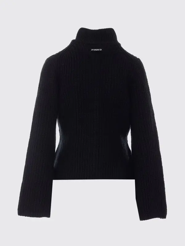 Pinko Ribbed Knit Mock Neck Sweater With Pocket Details
