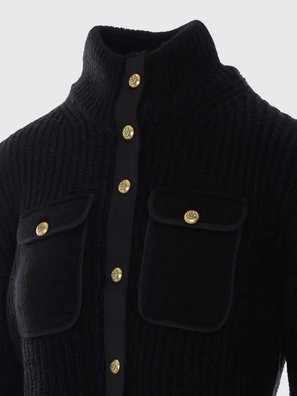 Pinko Ribbed Knit Mock Neck Sweater With Pocket Details