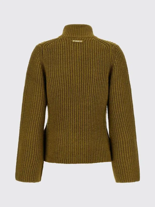 Pinko Ribbed Knit Mock Neck Sweater With Pocket Details - Green
